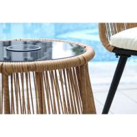 China Modern Design 3 Piece Bistro Set Wicker Rattan Chair Furniture with LED Solar Light for sale