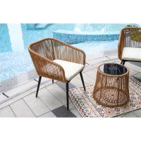 China Modern Design 3 Piece Bistro Set Wicker Rattan Chair Furniture with LED Solar Light for sale
