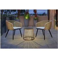 China Modern Design 3 Piece Bistro Set Wicker Rattan Chair Furniture with LED Solar Light for sale