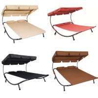 China Outdoor Garden Farmhouse Double Sunbed with Canopy and Wheels Enjoy the Sun in Comfort for sale
