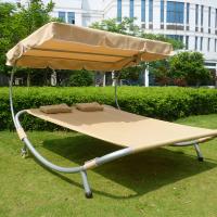 China Outdoor Garden Farmhouse Double Sunbed with Canopy and Wheels Enjoy the Sun in Comfort for sale