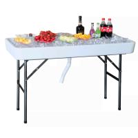 China Portable Folding Table for Party Hotel Camping Square HDPE Plastic Metal Chill Ice Cooler for sale