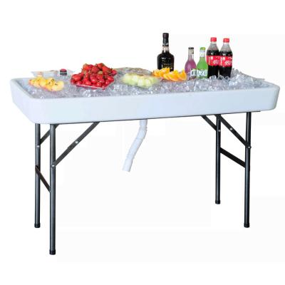 China Portable Folding Table for Party Hotel Camping Square HDPE Plastic Metal Chill Ice Cooler for sale