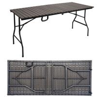 China Metal Outdoor Foldable Portable Wood Grain HDPE Plastic Folding Beer Picnic Dining Table for sale