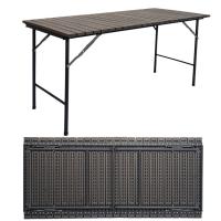 China Metal Outdoor Foldable Portable Wood Grain HDPE Plastic Folding Beer Picnic Dining Table for sale