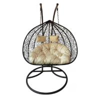 China Contemporary Indoor Outdoor Balcony Garden Portable Double People Hanging Rattan Wicker Egg Swing Chair with Cushion for sale