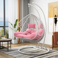 China Contemporary Indoor Outdoor Balcony Garden Portable Double People Hanging Rattan Wicker Egg Swing Chair with Cushion for sale