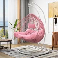China Contemporary Indoor Outdoor Balcony Garden Portable Double People Hanging Rattan Wicker Egg Swing Chair with Cushion for sale