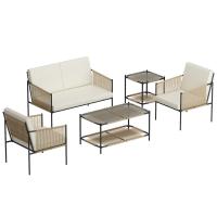 China AJUNION Metal Patio Furniture Set Rattan Woven Outdoor Furniture with Coffee Table for sale