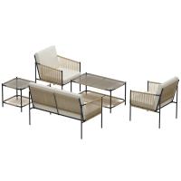 China AJUNION Metal Patio Furniture Set Rattan Woven Outdoor Furniture with Coffee Table for sale