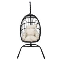 China Custom Logo Garden Courtyard Patio Rope Pe Rattan Hanging Swing Chair with Stand for sale