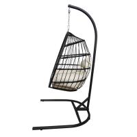 China Custom Logo Garden Courtyard Patio Rope Pe Rattan Hanging Swing Chair with Stand for sale