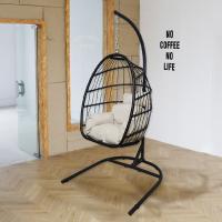 China Custom Logo Garden Courtyard Patio Rope Pe Rattan Hanging Swing Chair with Stand for sale