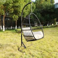 China Custom Logo Garden Courtyard Patio Rope Pe Rattan Hanging Swing Chair with Stand for sale