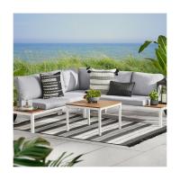 China Outdoor Furniture L Shape Sectional Sofa Plastic Teak Wood Corner Lounge Set for Deck for sale