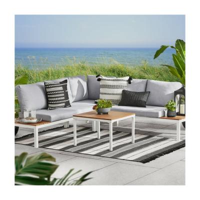 China Outdoor Furniture L Shape Sectional Sofa Plastic Teak Wood Corner Lounge Set for Deck for sale