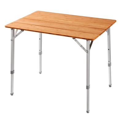 China 100*65cm Tabletop Bamboo Wooden Metal Folding Picnic Dining Table for Outdoor Camping for sale