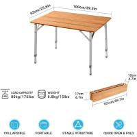 China 100*65cm Tabletop Bamboo Wooden Metal Folding Picnic Dining Table for Outdoor Camping for sale