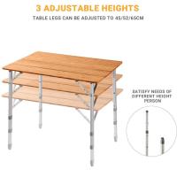 China 100*65cm Tabletop Bamboo Wooden Metal Folding Picnic Dining Table for Outdoor Camping for sale