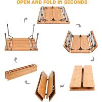 China 100*65cm Tabletop Bamboo Wooden Metal Folding Picnic Dining Table for Outdoor Camping for sale