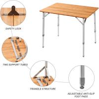 China 100*65cm Tabletop Bamboo Wooden Metal Folding Picnic Dining Table for Outdoor Camping for sale