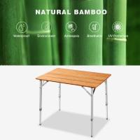 China 100*65cm Tabletop Bamboo Wooden Metal Folding Picnic Dining Table for Outdoor Camping for sale