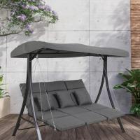 China Outdoor Patio Garden 3 Seater Hanging Reclining Lounger Swing Bench Chair with Canopy for sale