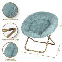 China Camping Steel Legs Foldable Moon Chair for Adult and Kid Faux Fur Bedroom Saucer Chair for sale