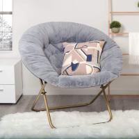 China Camping Steel Legs Foldable Moon Chair for Adult and Kid Faux Fur Bedroom Saucer Chair for sale