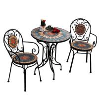 China Outdoor Patio Garden Bistro Iron Frame Nordic Antique 2 Seater Dining Table and Chair for sale