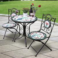 China Outdoor Patio Garden Bistro Iron Frame Nordic Antique 2 Seater Dining Table and Chair for sale