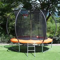 China Outdoor Garden Kids Children Fitness Jumping Bed Round Trampoline With Basketball Goal Safety Net for sale