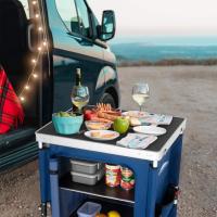 China General Outdoor Furniture Camping Foldable Cooking Table with Storage Organizer Cabinet for sale