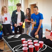 China Outdoor Garden Bar Bistro Cafe Patio Party Portable Collapsible Metal Beer Pong Table for sale