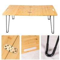 China Park Outdoor Picnic Barbecue Bamboo Wooden Board Mdf Small Portable Folding Camping Table with Metal Leg for sale
