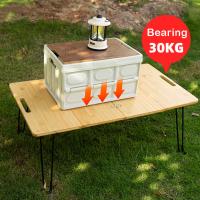 China Park Outdoor Picnic Barbecue Bamboo Wooden Board Mdf Small Portable Folding Camping Table with Metal Leg for sale