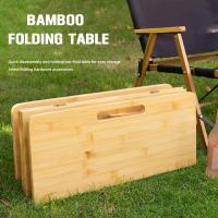 China Park Outdoor Picnic Barbecue Bamboo Wooden Board Mdf Small Portable Folding Camping Table with Metal Leg for sale
