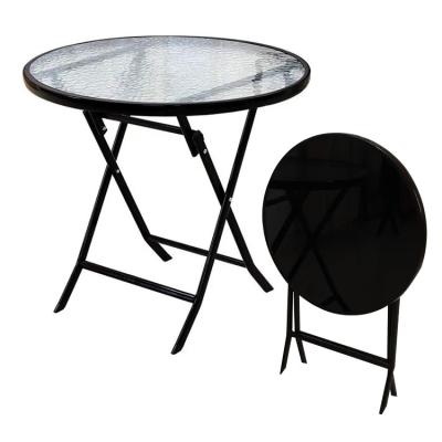 China Metal Tempered Glass Folding Coffee Dining Table for Outdoor Camping Balcony Garden Patio for sale