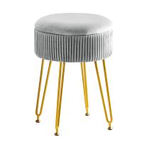 China Custom Logo Velvet Storage Ottoman Footstool with Metal Legs and Round Footrest Stool for sale