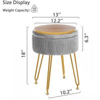 China Custom Logo Velvet Storage Ottoman Footstool with Metal Legs and Round Footrest Stool for sale