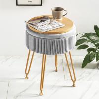 China Custom Logo Velvet Storage Ottoman Footstool with Metal Legs and Round Footrest Stool for sale