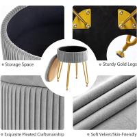 China Custom Logo Velvet Storage Ottoman Footstool with Metal Legs and Round Footrest Stool for sale