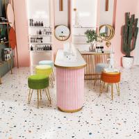 China Custom Logo Velvet Storage Ottoman Footstool with Metal Legs and Round Footrest Stool for sale