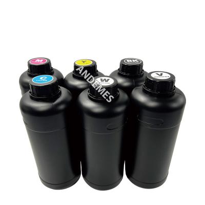 China CMYKW+V UV Vanish Ink 1000ml for Digital Printing - Compatible with I3200 XP600 Flatbed UV Printers for sale
