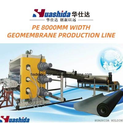 China HDPE Geomembrane Extruder Machine with 8000mm Width and 0.1-3.0mm Thickness for PLC Controlled Waterproofing for sale