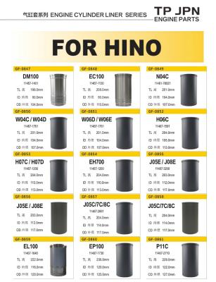China EXCAVATOR ENGINE CYLINDER LINER SERIES FOR HINO for sale