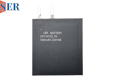 China 3.0V Ultra Thin LiMNO2 Battery CP114752 - 540mAh Capacity, 1.1mm Thickness for IoT Devices for sale