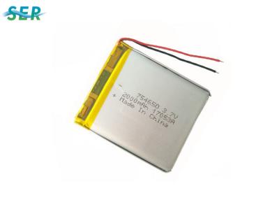 China 3.7V 2000mAh Lithium Polymer Battery 7.5×46×50mm with PCM for GPS Trackers and Bluetooth Devices for sale