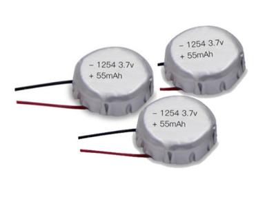 China 3.7V 55mAh 1254 Size LiPo Rechargeable Coin Cell Battery for TWS Headsets for sale
