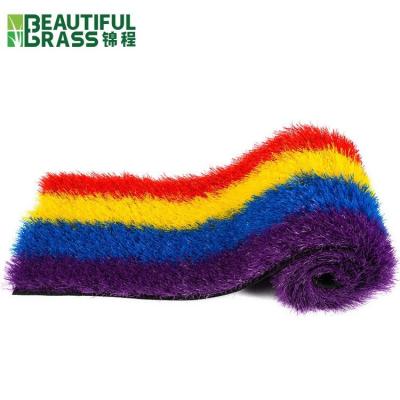 China Soccer Rainbow Artificial Grass Yellow Synthetic Turf Used For Garden for sale